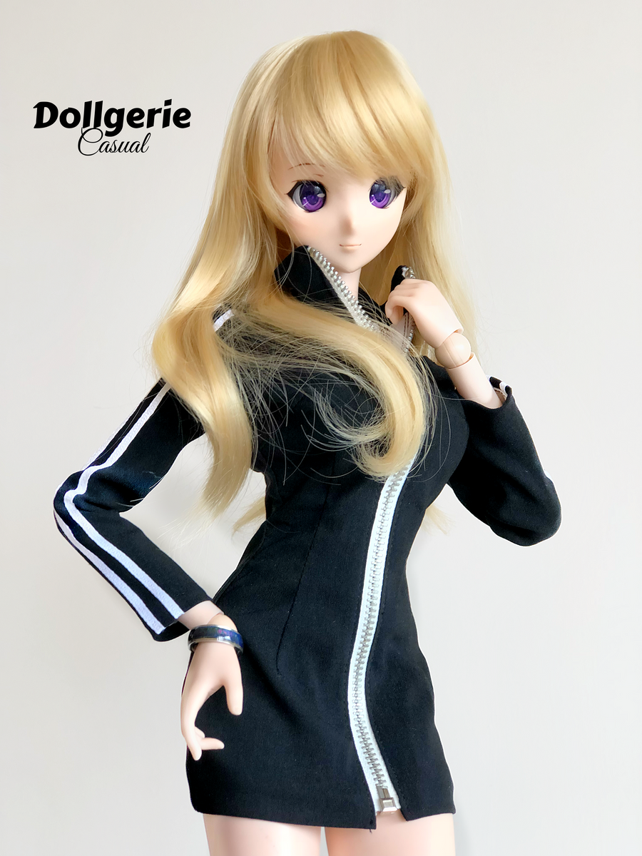Front zip black midi dress for SmartDoll / DD – Dollgerie